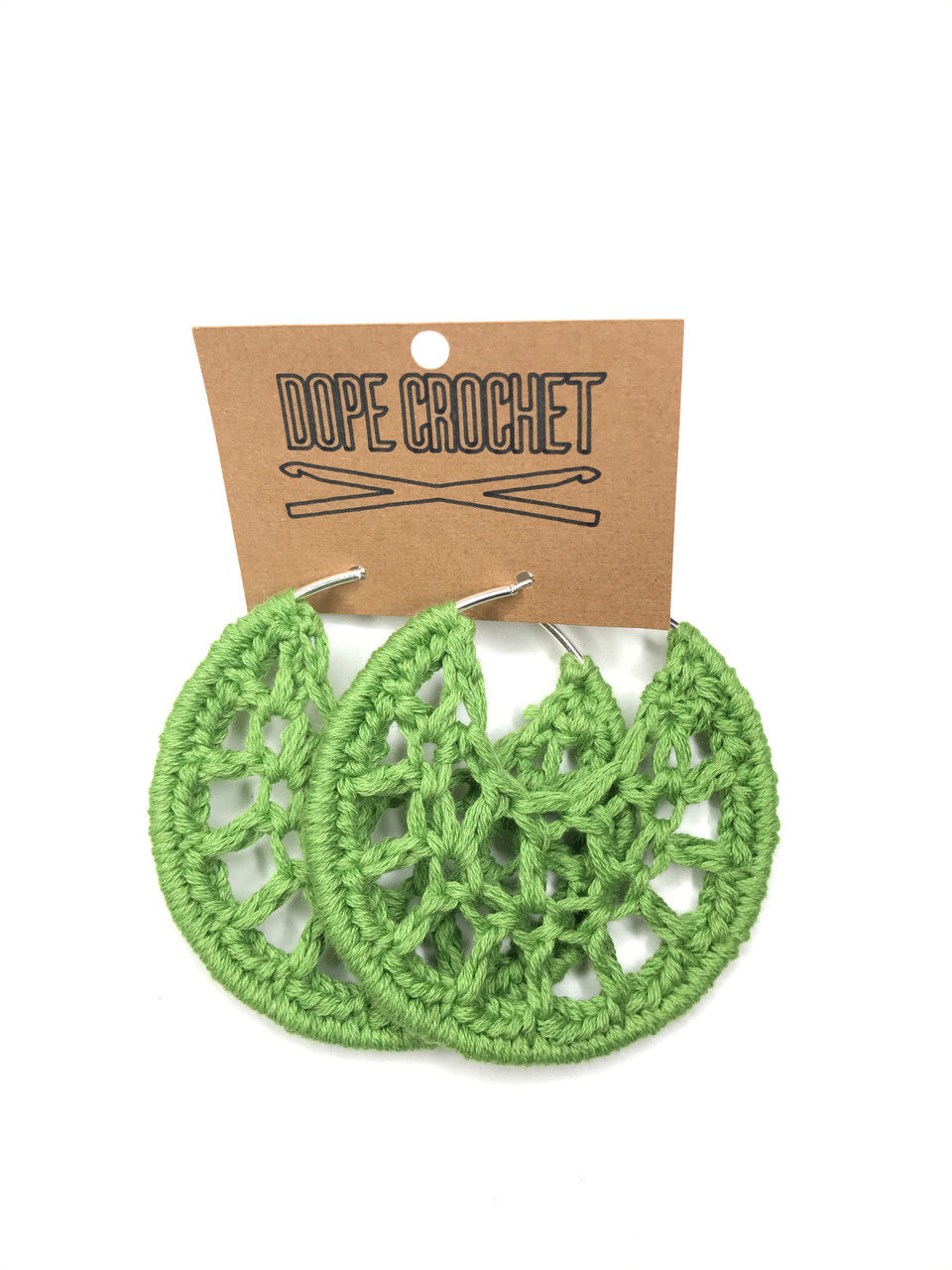 Green PETRA Cotton Crochet Hoops by DopeCrochet
